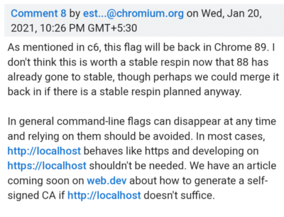Problema “chrome://flags/# allow-insecure-localhost” do Google Chrome 88 Enterprise a ser ...