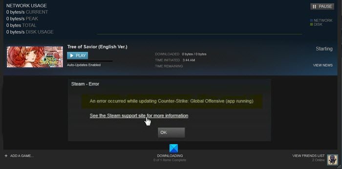 Ocorreu um erro ao instalar ou atualizar o jogo Steam - BR Atsit